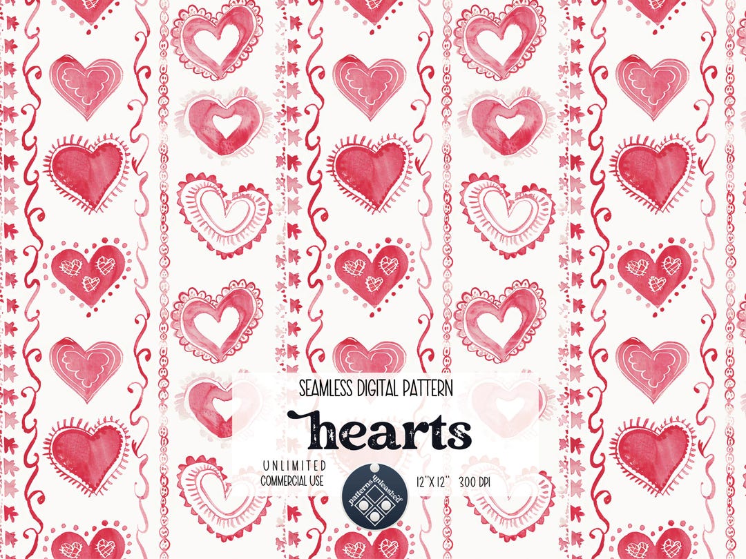 Hearts Digital Seamless Pattern Unlimited Commercial Use Print File ...