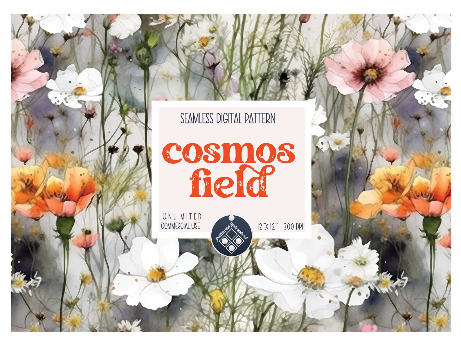 Watercolor Beautiful Flower Field Seamless Pattern Unlimited Commercial ...