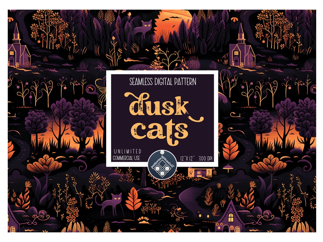 Halloween Dusk Cats Digital Paper Seamless Pattern Unlimited Commercial ...