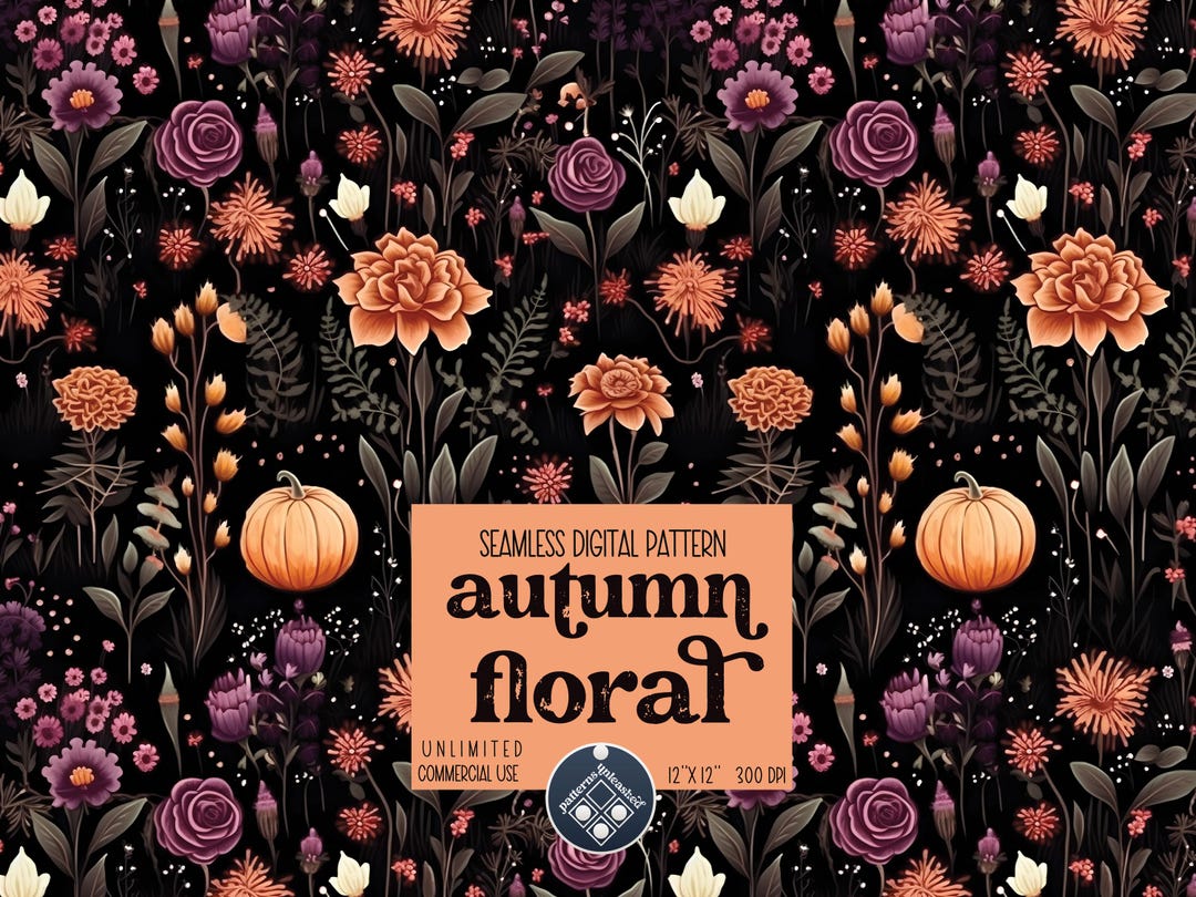 Autumn Flowers Pumpkin Digital Paper Seamless Pattern Unlimited ...
