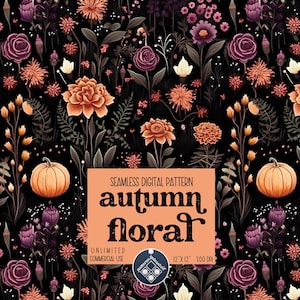 Autumn Flowers Pumpkin Digital Paper Seamless Pattern Unlimited ...