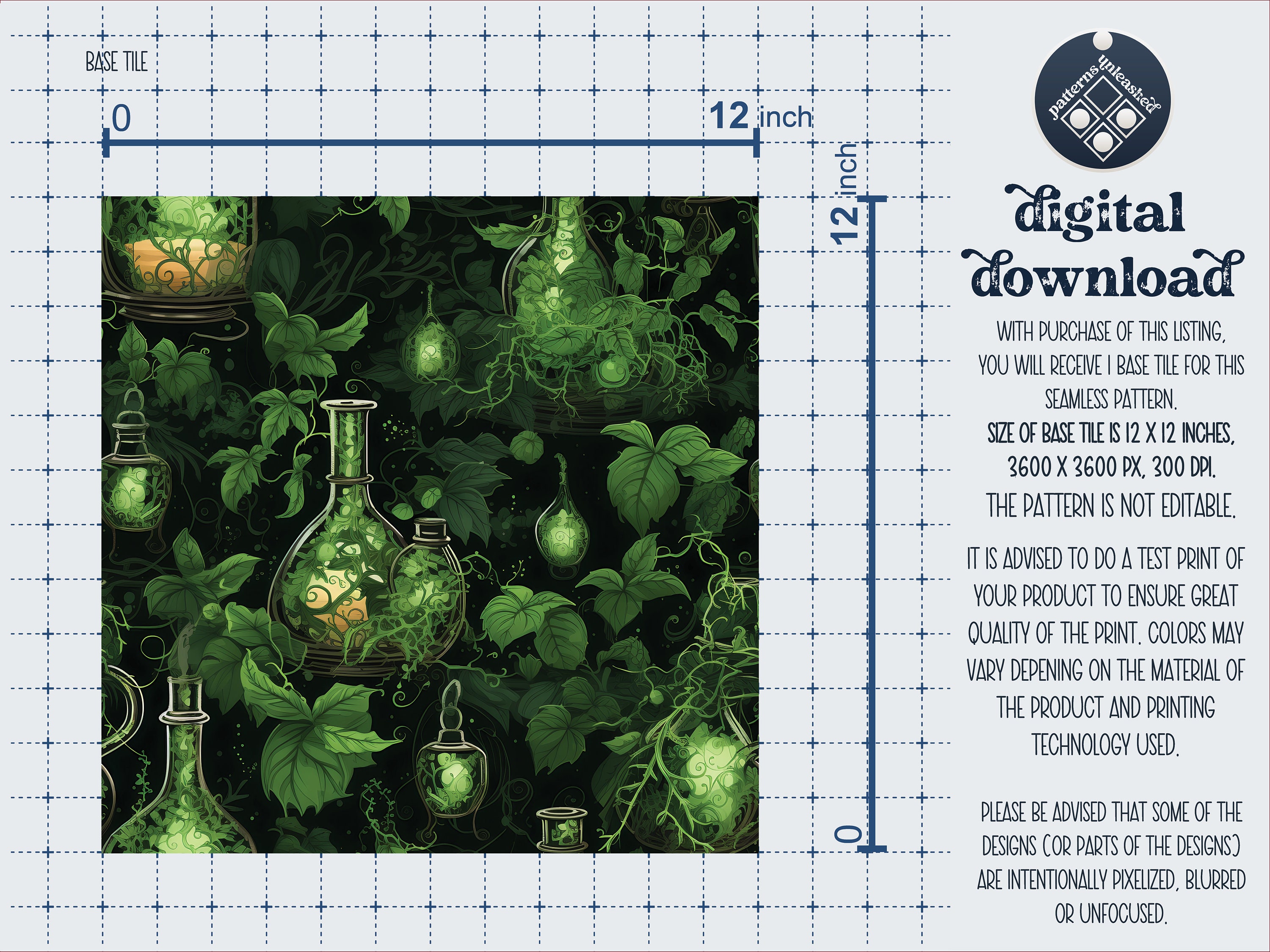 Potion Ivy Digital Paper Seamless Pattern Unlimited Commercial Use ...