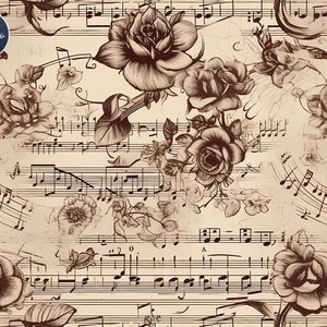 Musical Notes and Flowers Seamless Pattern Unlimited Commercial Use ...