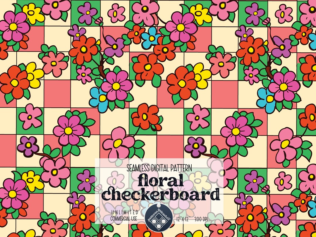 Floral Checkerboard Digital Seamless Pattern Unlimited Commercial Use ...