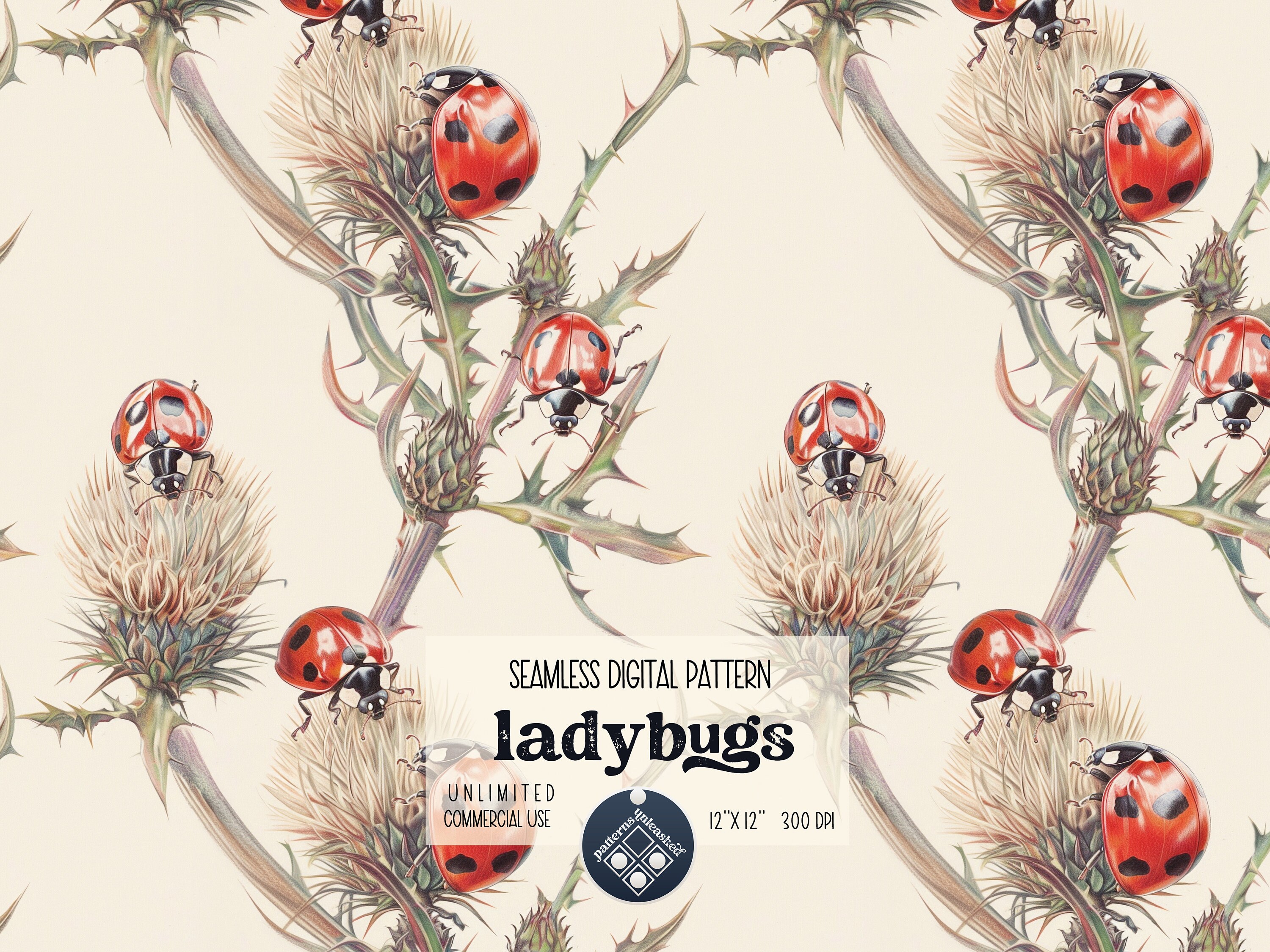 Ladybugs Digital Seamless Pattern Unlimited Commercial Use Digital ...