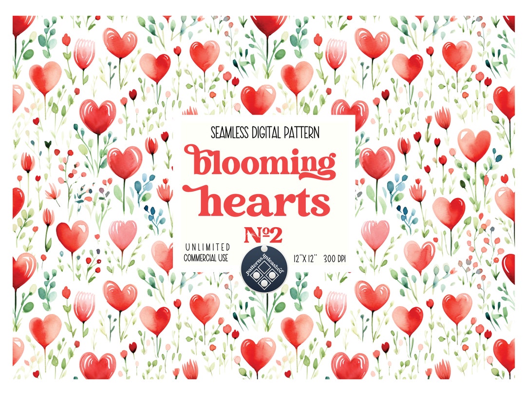 Blooming Hearts Seamless Pattern Unlimited Commercial Use Digital Print ...
