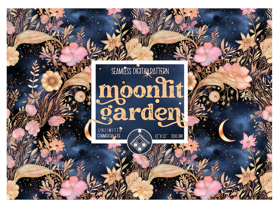 Moonlit Garden Seamless Pattern Unlimited Commercial Use Digital Print ...