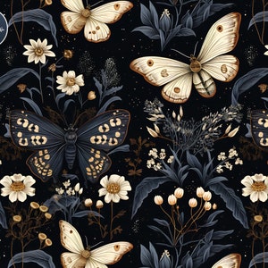 Night Garden Seamless Pattern Unlimited Commercial Use Digital Print File Instant Download ...