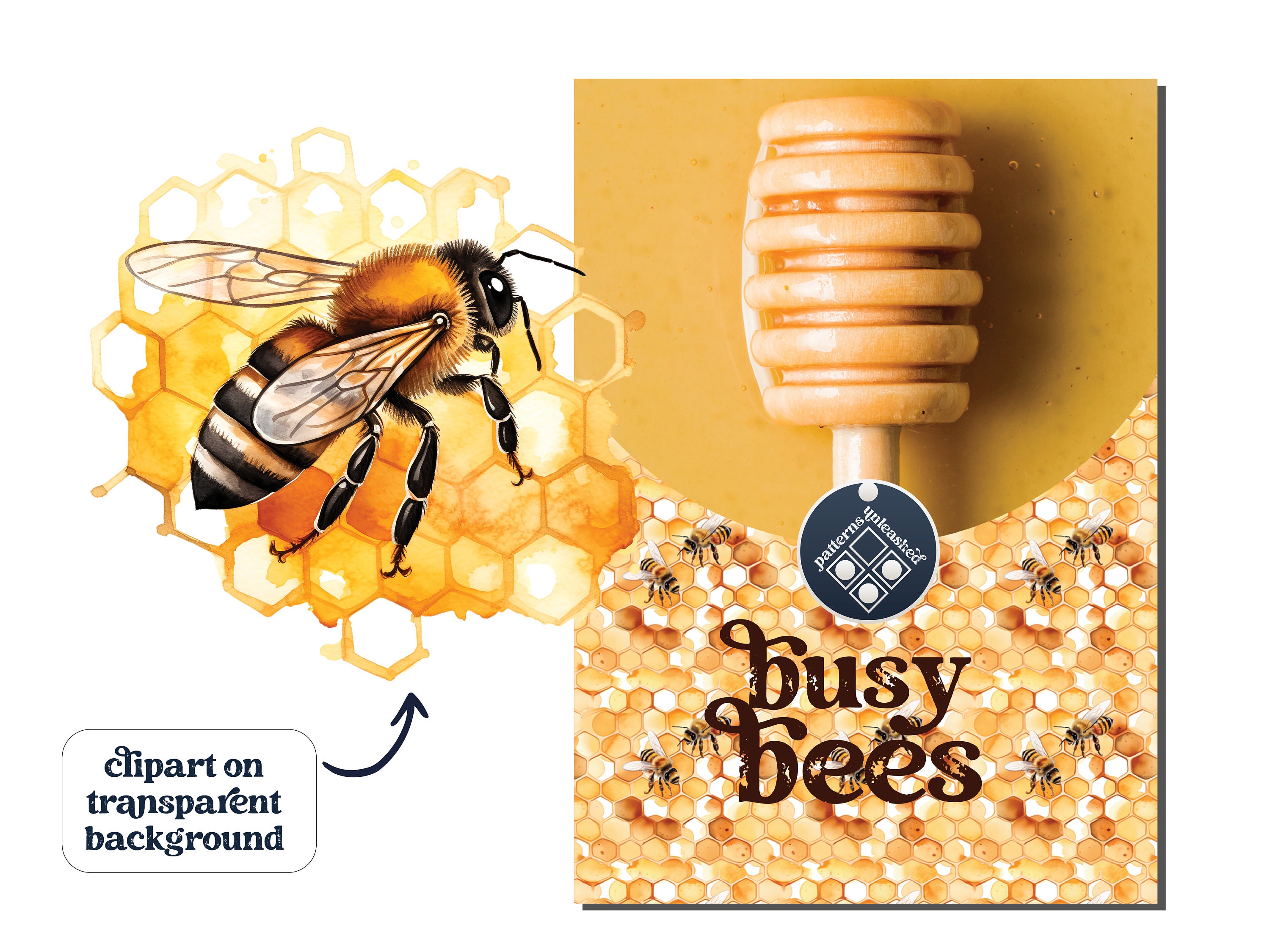 Busy Bees Seamless Pattern and Clipart Set Unlimited Commercial Use ...