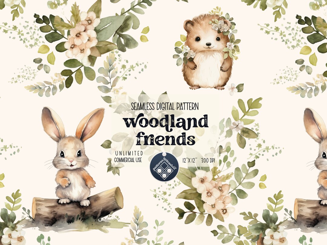 Woodland Friends Seamless Pattern Unlimited Commercial Use Digital ...