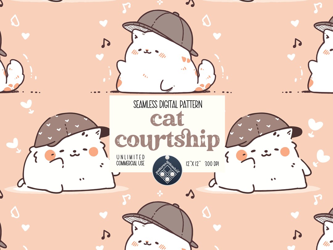 Cat Courtship Seamless Pattern Unlimited Commercial Use Instant ...