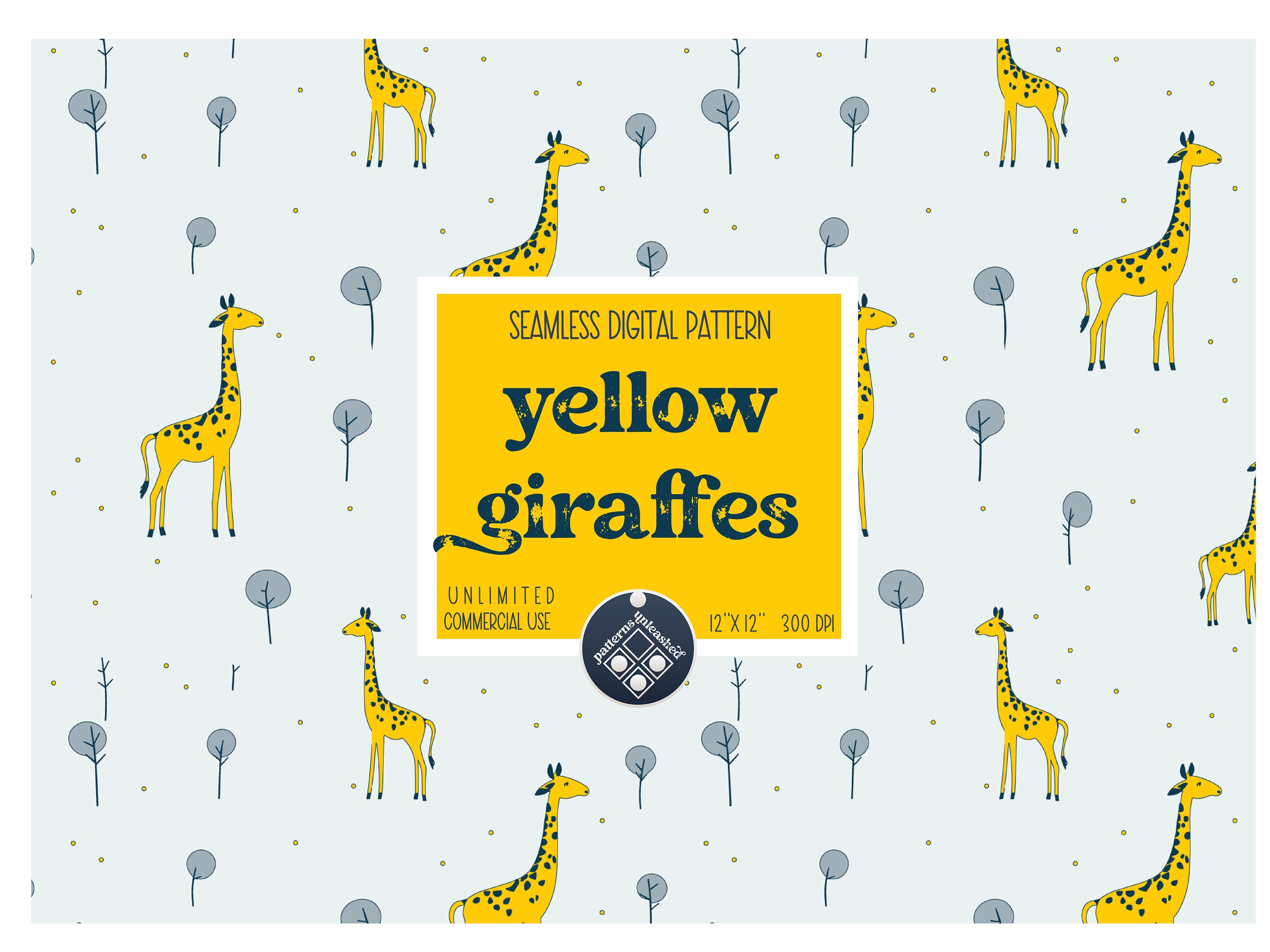Cute Yellow Giraffes Seamless Pattern Unlimited Commercial Use Digital ...