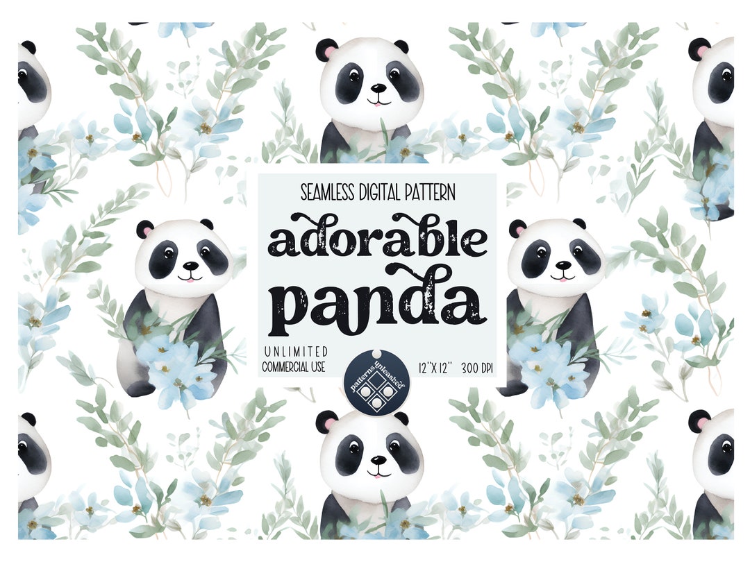 Cute Panda Seamless Pattern Clipart Set Unlimited Commercial Use ...