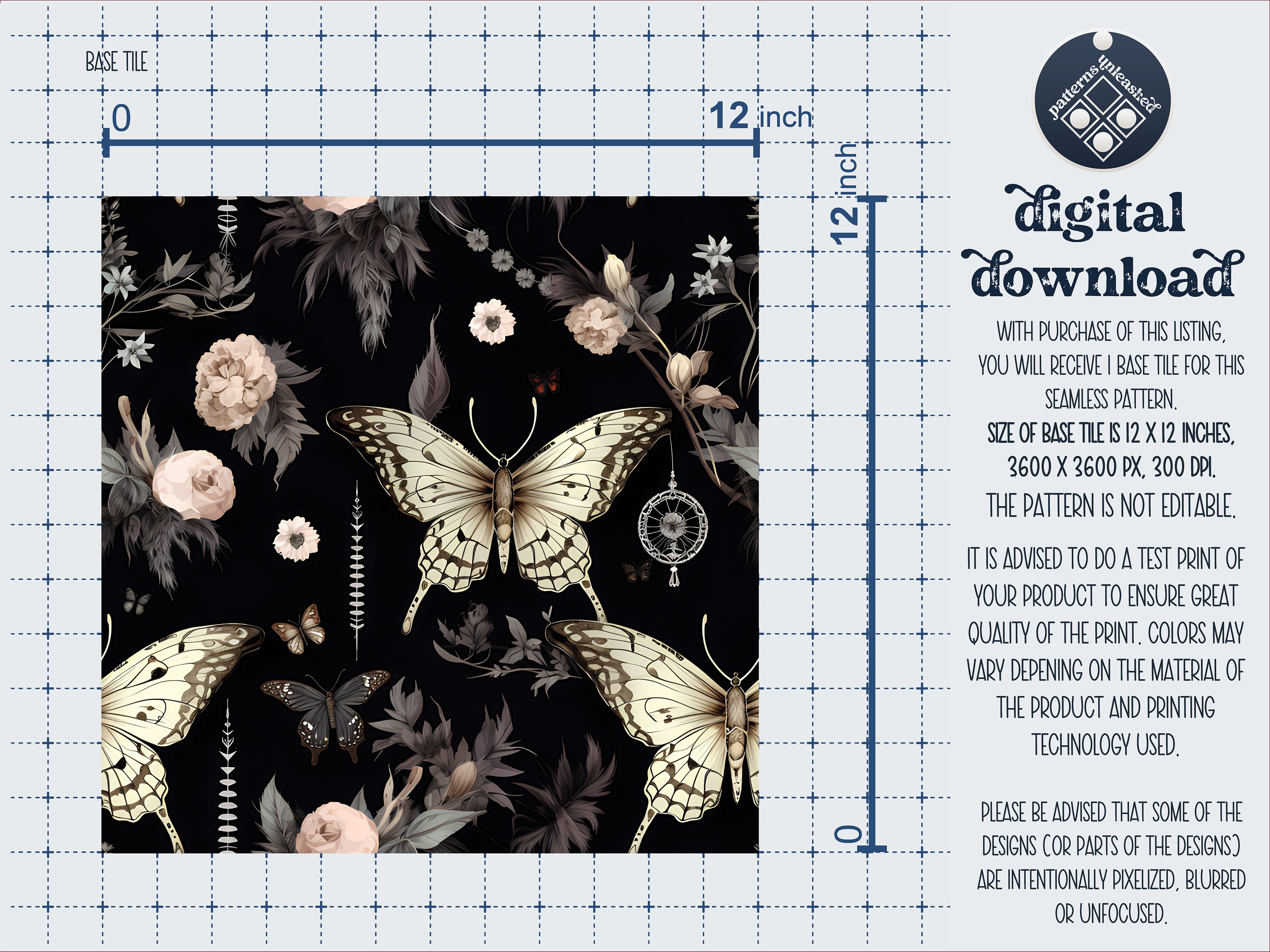 Dream Moths Seamless Pattern Unlimited Commercial Use Digital Print ...