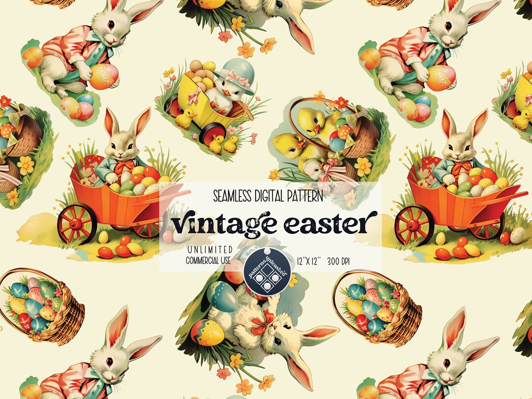 Vintage Easter Seamless Pattern Unlimited Commercial Use Digital Print ...