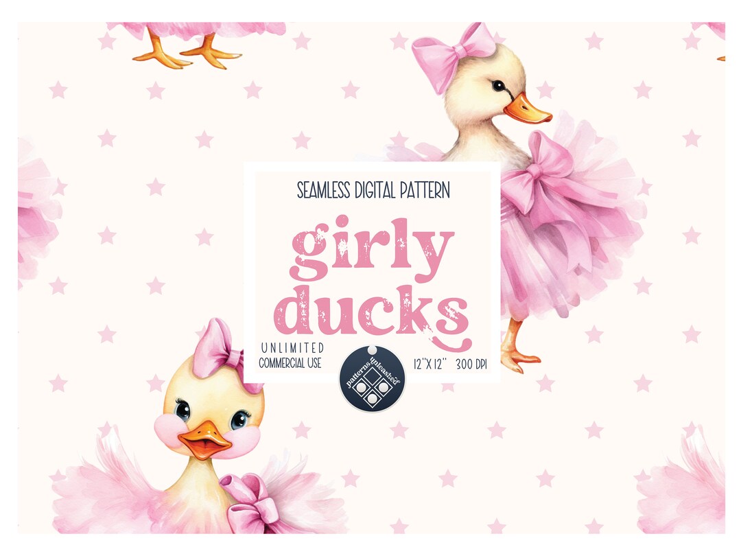 Cute Ducks in Tutus Seamless Pattern Unlimited Commercial Use Digital ...
