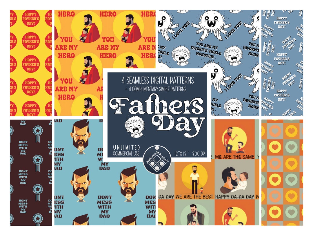 Father's Day Digital Paper Seamless Pattern Bundle Unlimited Commercial ...