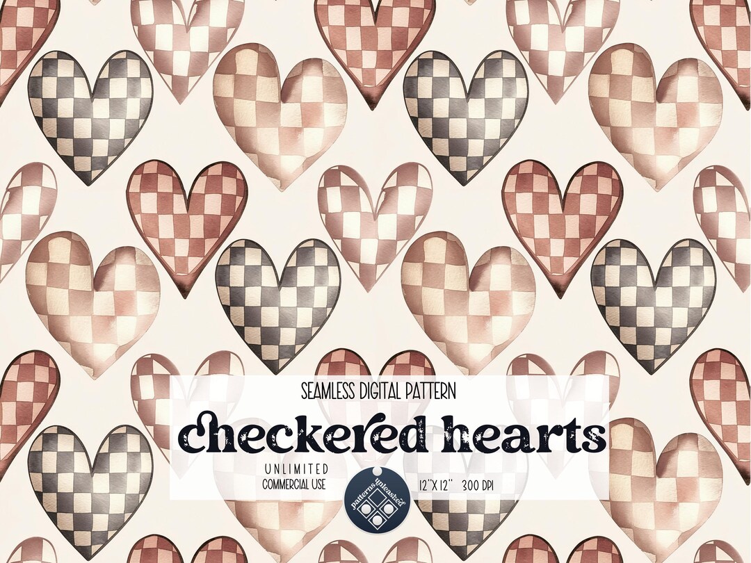 Checkered Hearts Digital Seamless Pattern Unlimited Commercial Use ...
