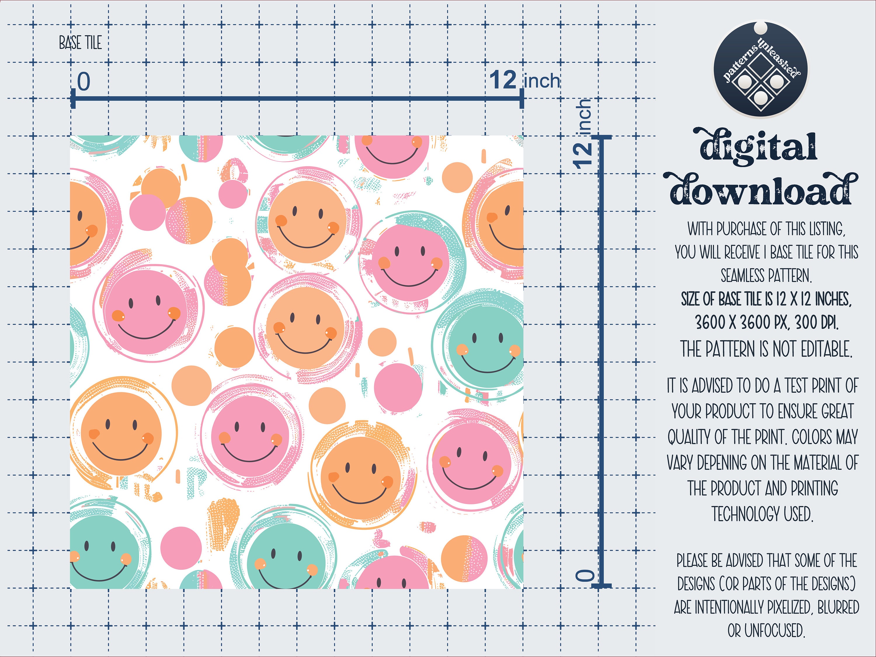 Smiley Digital Seamless Pattern Unlimited Commercial Use Digital Print ...