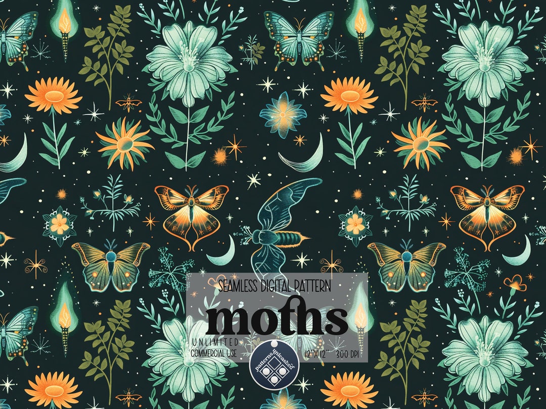 Moths Seamless Pattern Unlimited Commercial Use Digital Print File Instant Download Sublimation ...