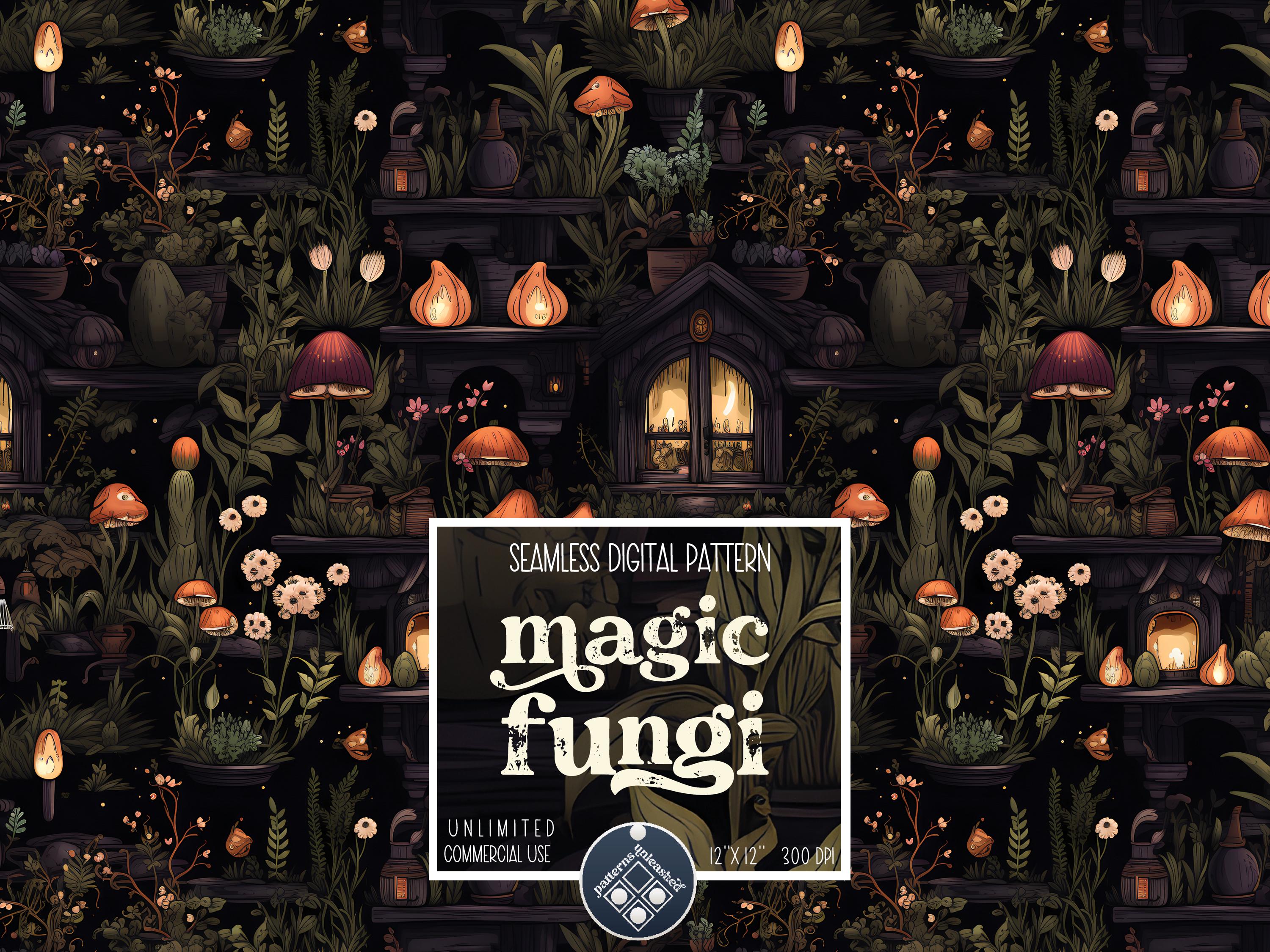 Magical Mushrooms Seamless Pattern Unlimited Commercial Use Digital ...
