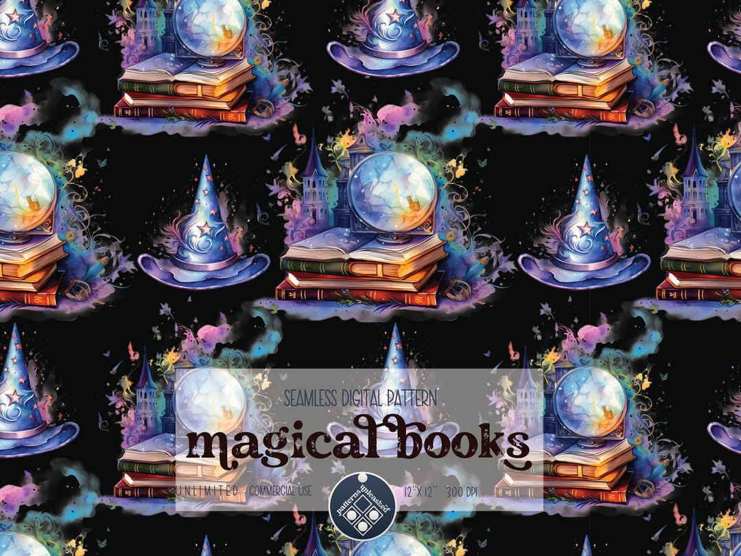 Magical Books Digital Paper Seamless Pattern and Clipart Set Unlimited ...