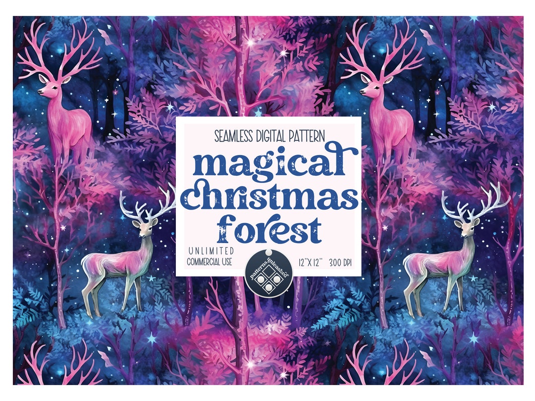 Stags in Christmas Forest Seamless Pattern Unlimited Commercial Use ...