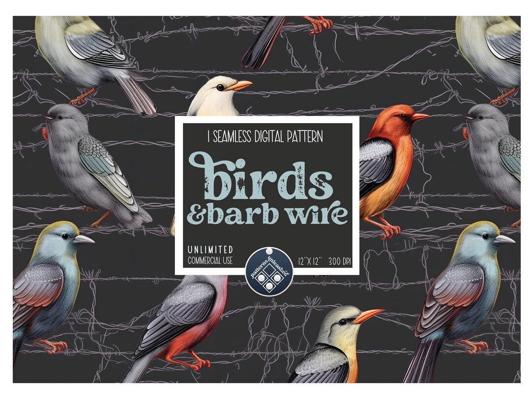 Birds on Barb Wire Seamless Pattern Unlimited Commercial Use Digital ...