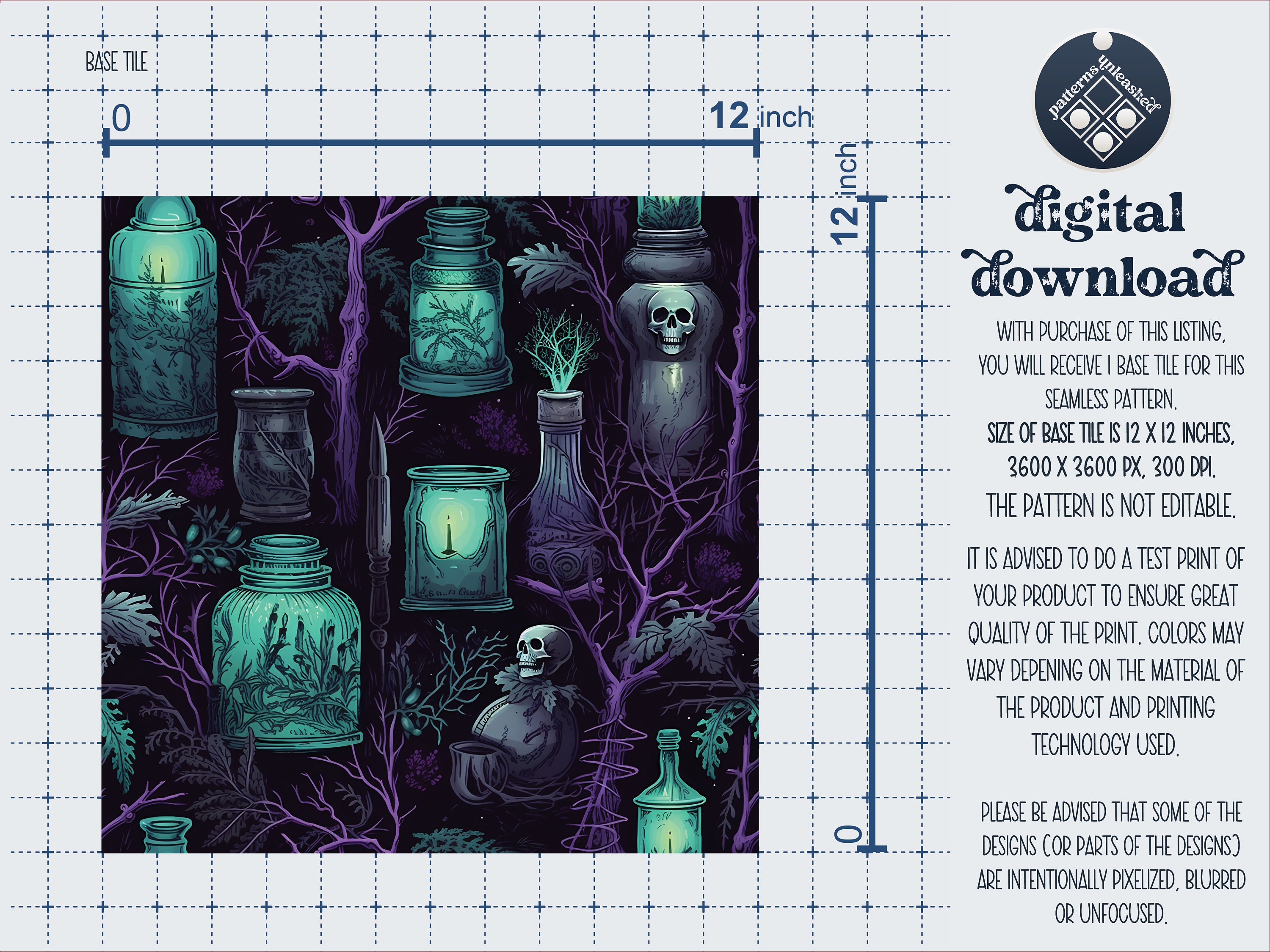 Teal Magic Seamless Pattern Unlimited Commercial Use Digital Print File ...