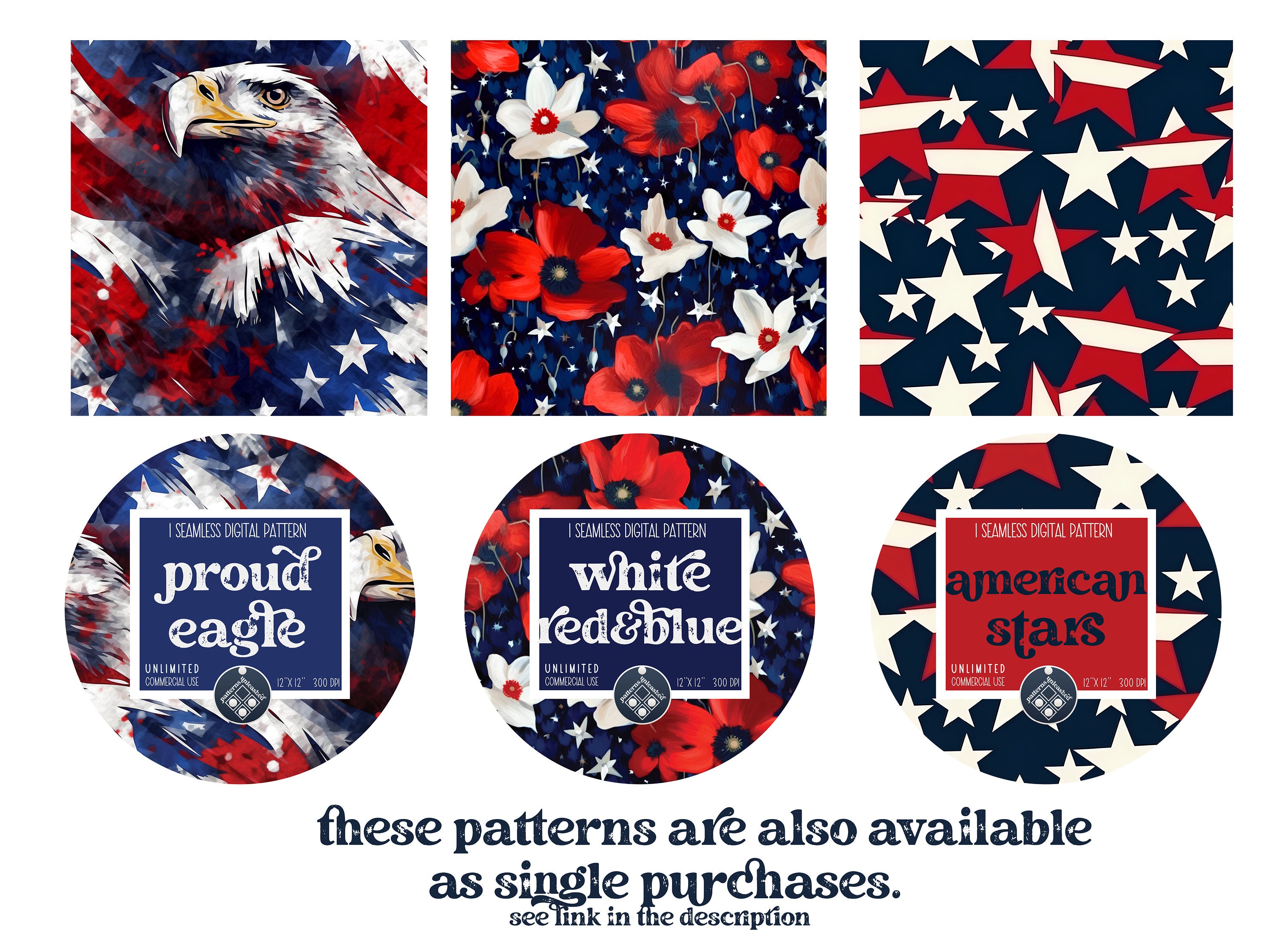 Independence Day Digital Paper Seamless Pattern Bundle - Etsy