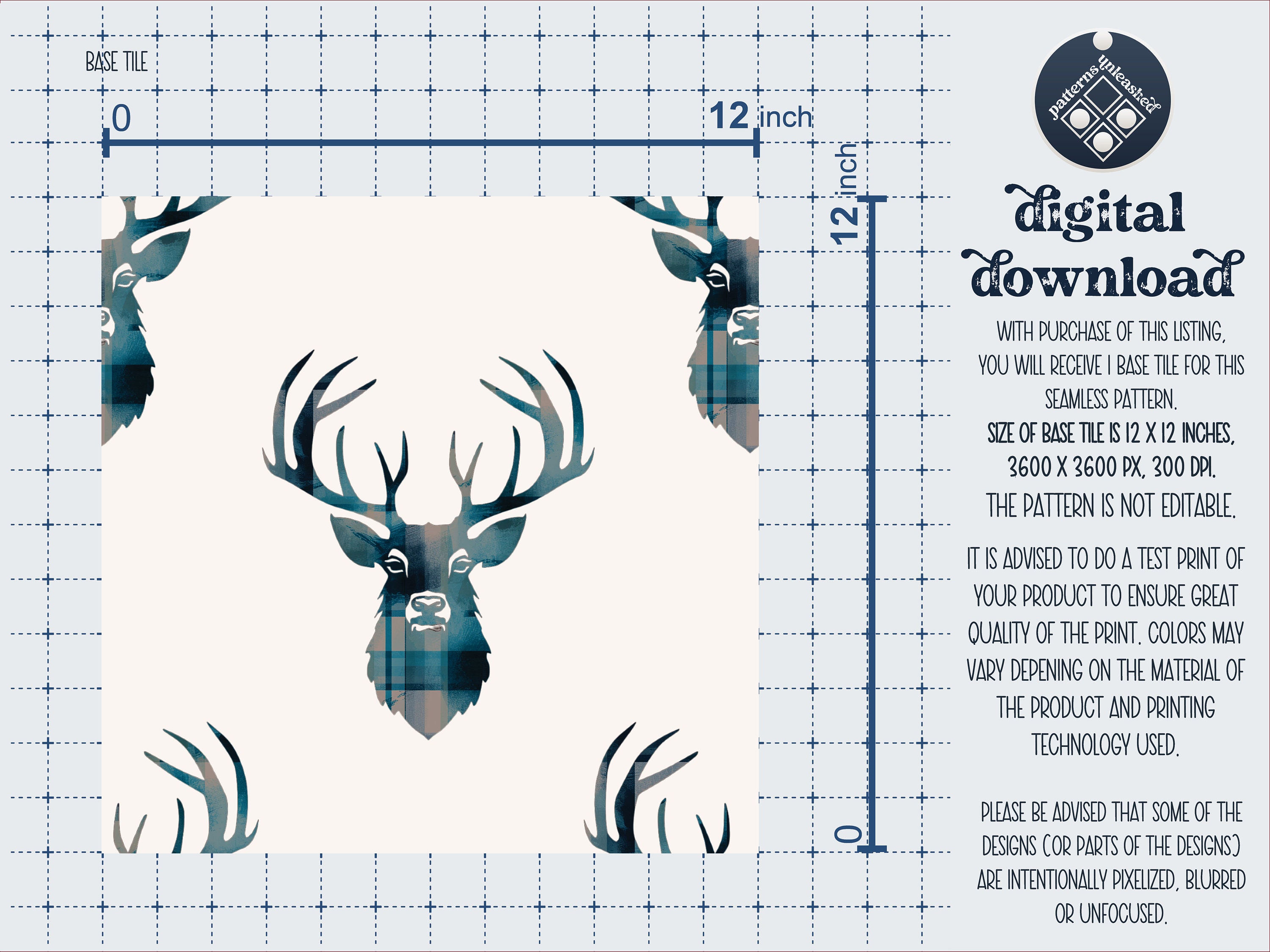 Deer Head Seamless Pattern Clipart Set Unlimited Commercial - Etsy