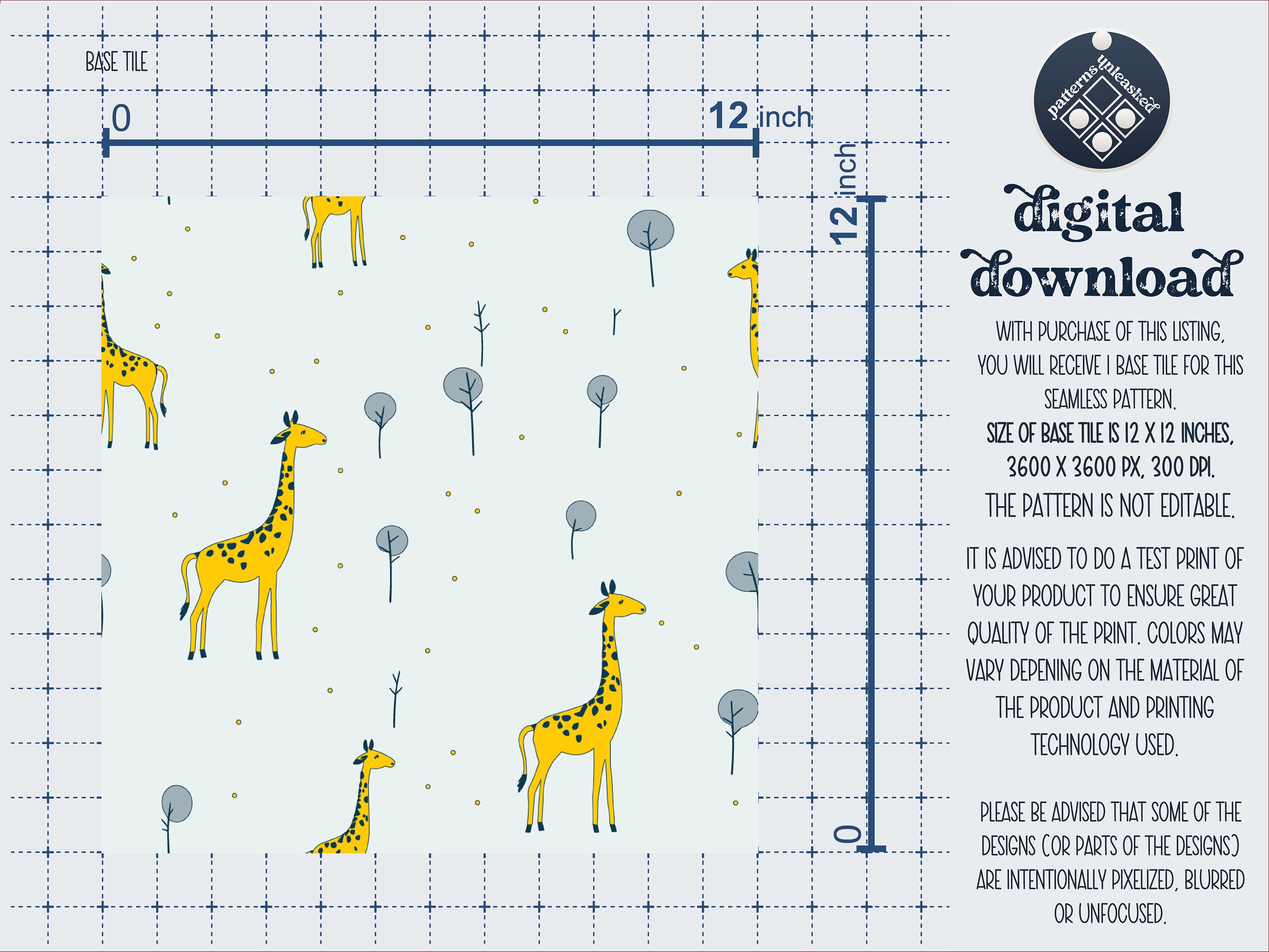 Cute Yellow Giraffes Seamless Pattern Unlimited Commercial Use - Etsy
