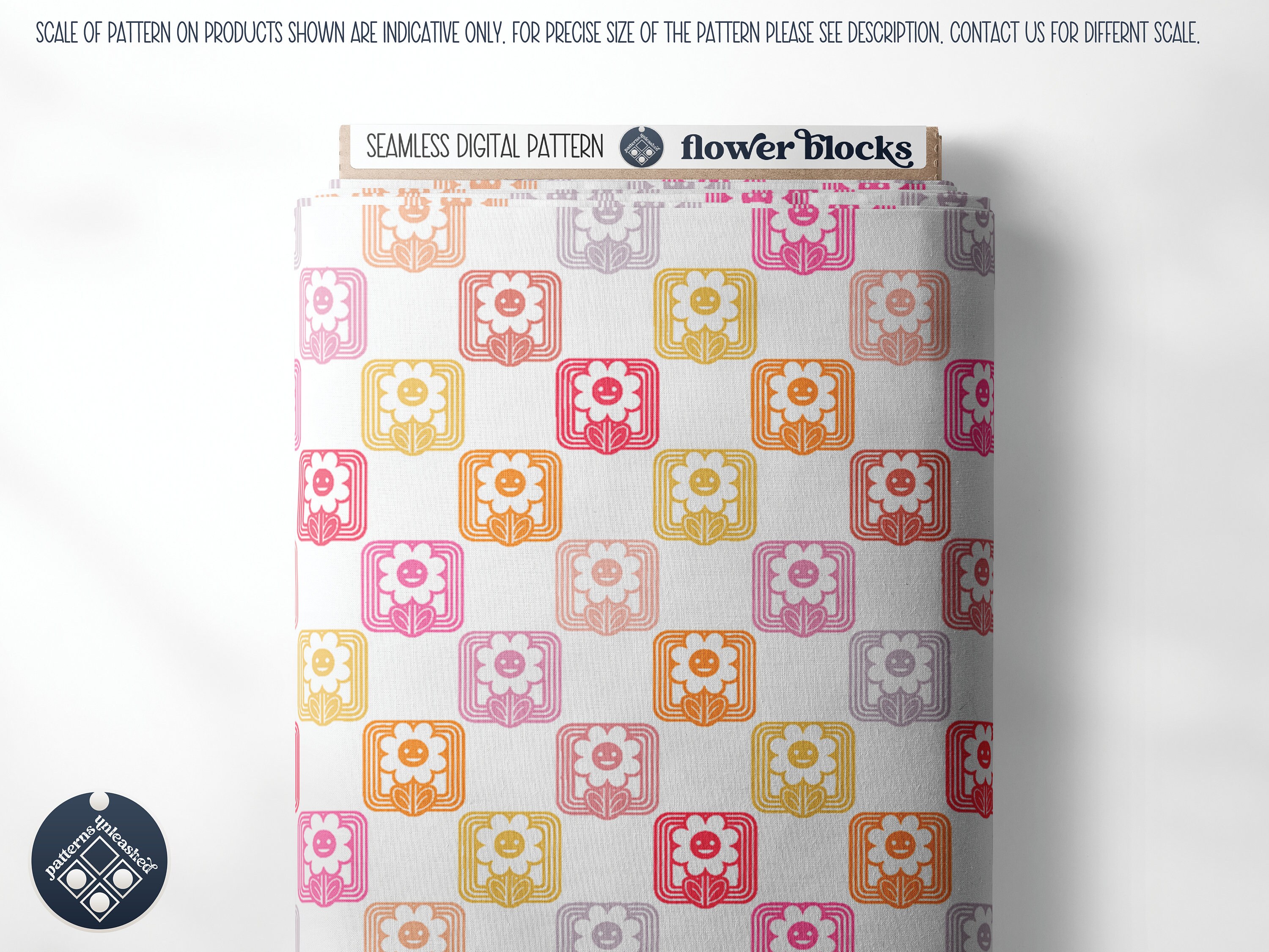 Retro Flower Blocks Seamless Pattern Unlimited Commercial Use Digital ...