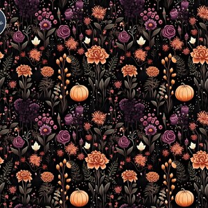 Autumn Flowers Pumpkin Digital Paper Seamless Pattern Unlimited ...