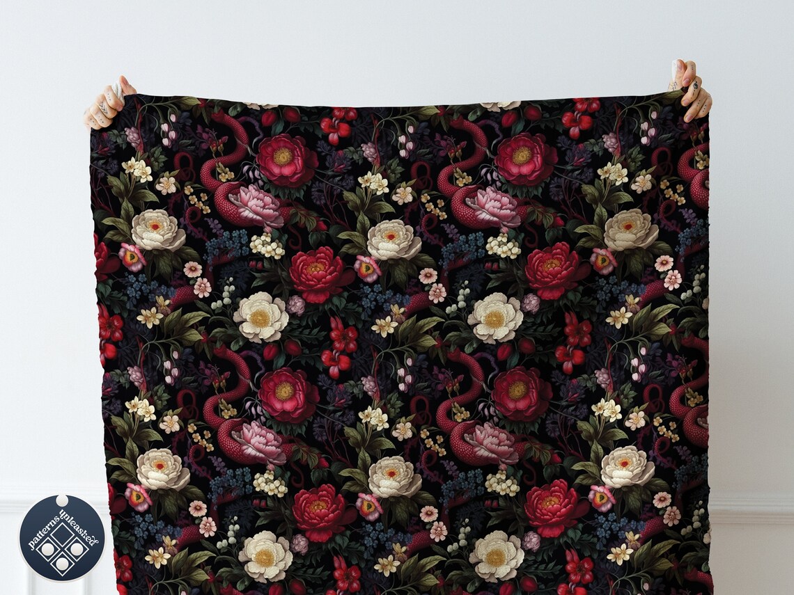 Snake Night Garden Seamless Pattern Unlimited Commercial Use Digital Print File Instant Download ...