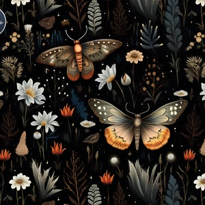 Night Garden Seamless Pattern Unlimited Commercial Use Digital Print File Instant Download ...