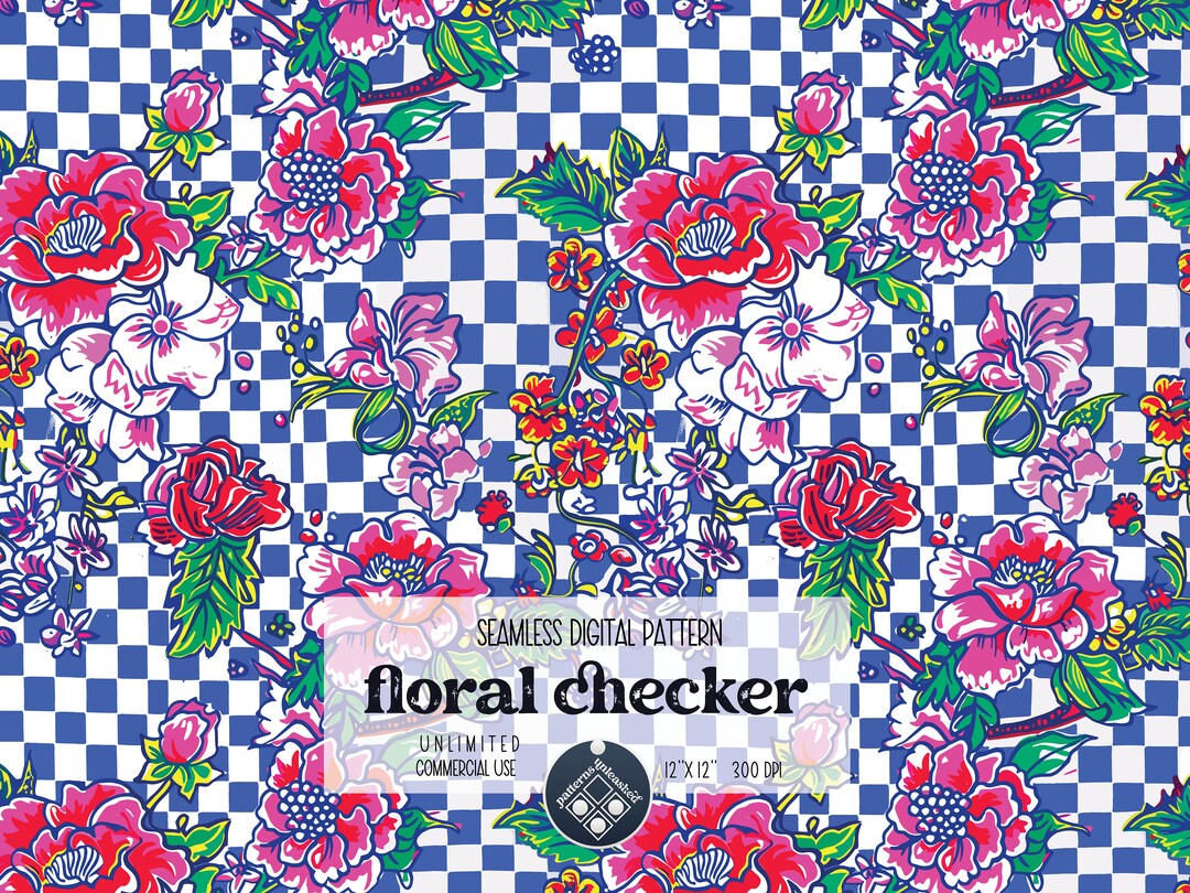 Floral Checkerboard Digital Seamless Pattern Unlimited Commercial Use ...
