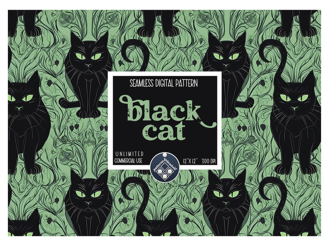 Halloween Black Cat Digital Paper Seamless Pattern Unlimited Commercial ...