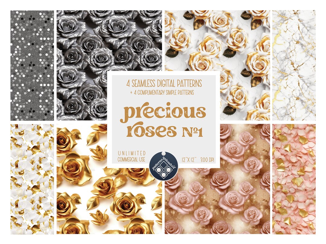 Precious Roses Metal Seamless Patterns Unlimited Commercial Use Digital ...