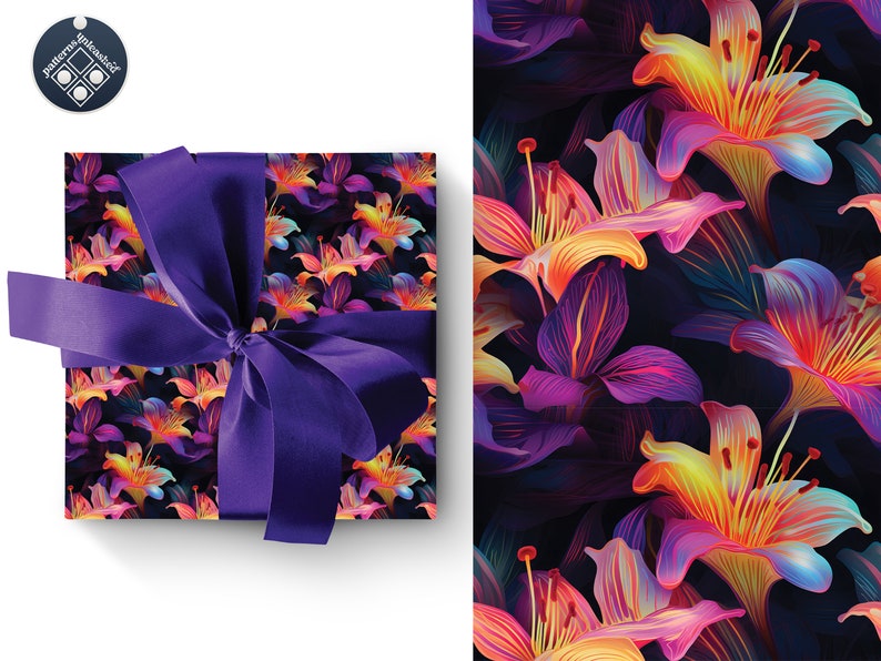 Neon Flowers Seamless Pattern Set Unlimited Commercial Use Digital ...