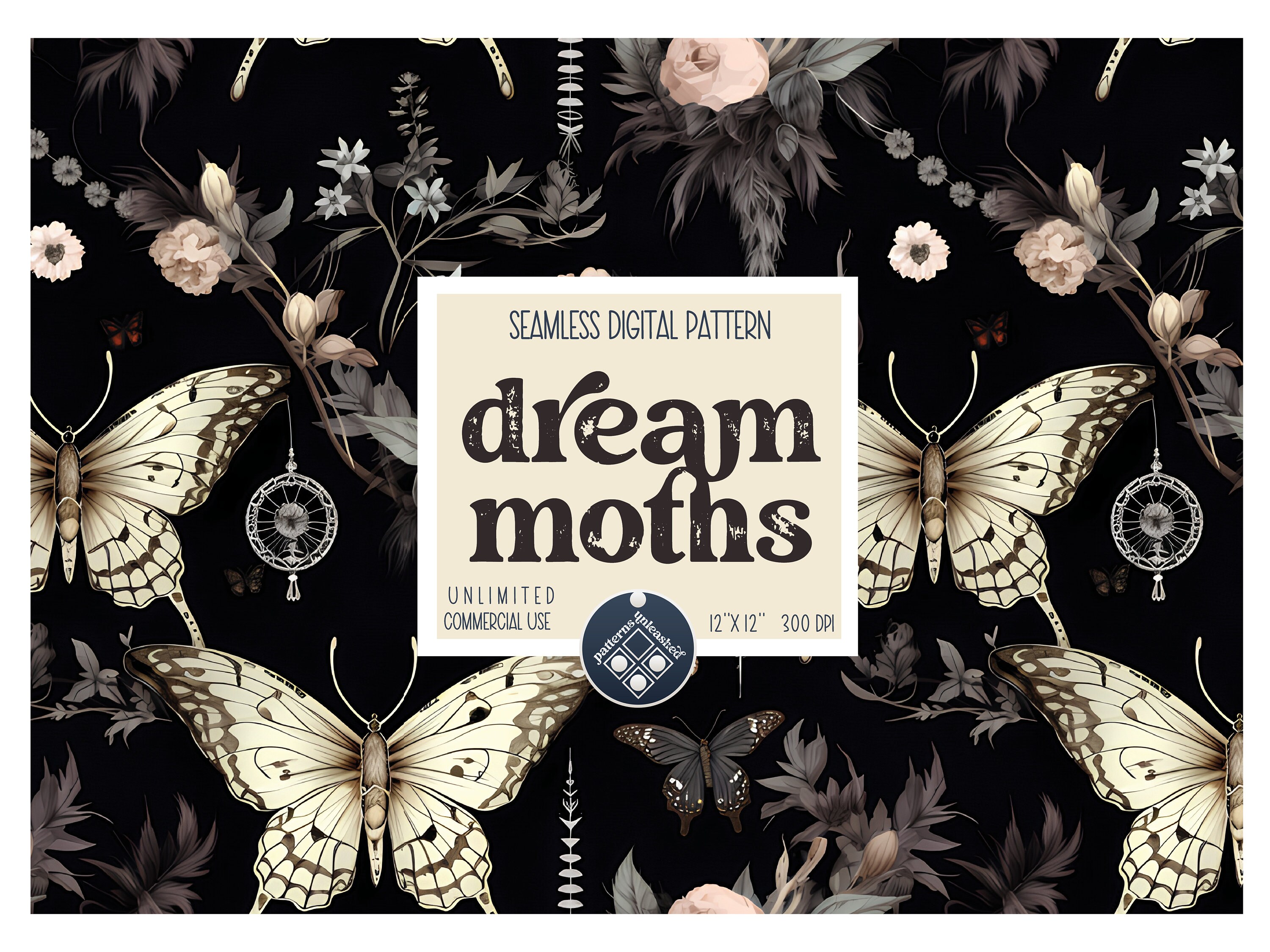 Dream Moths Seamless Pattern Unlimited Commercial Use Digital Print ...