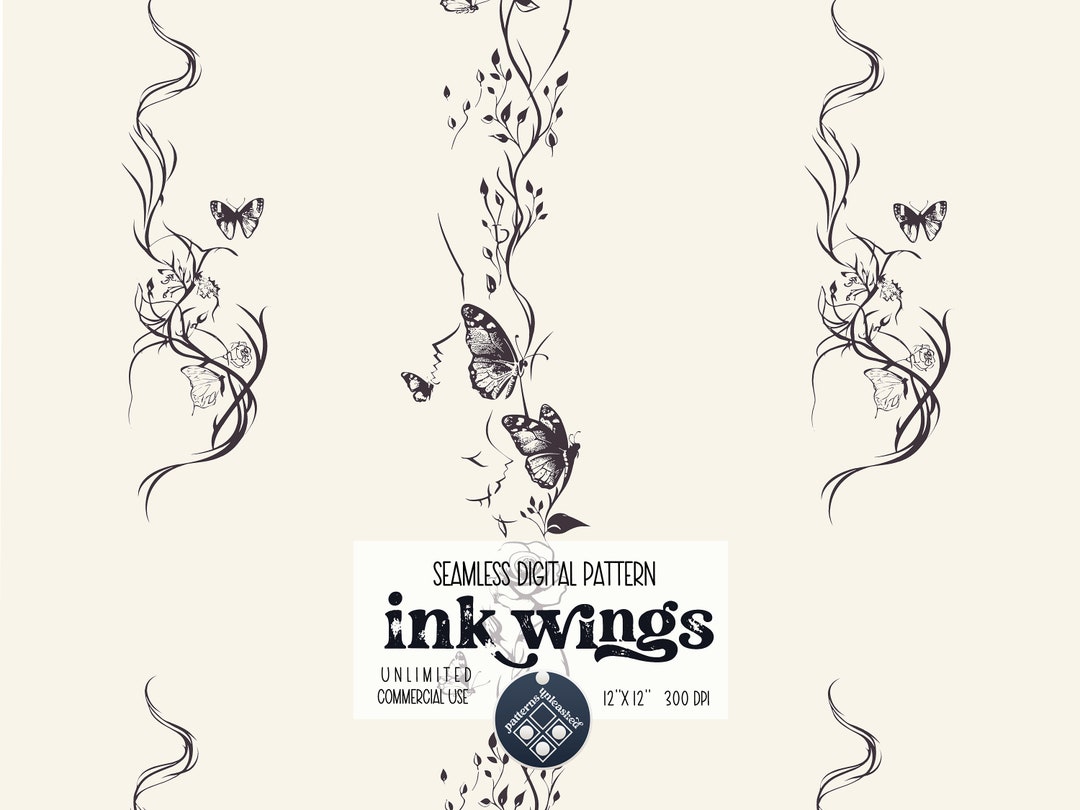 Ink Wings Digital Seamless Pattern Unlimited Commercial Use Digital ...