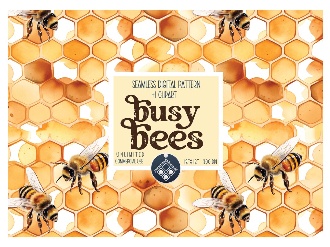 Busy Bees Seamless Pattern and Clipart Set Unlimited Commercial Use ...