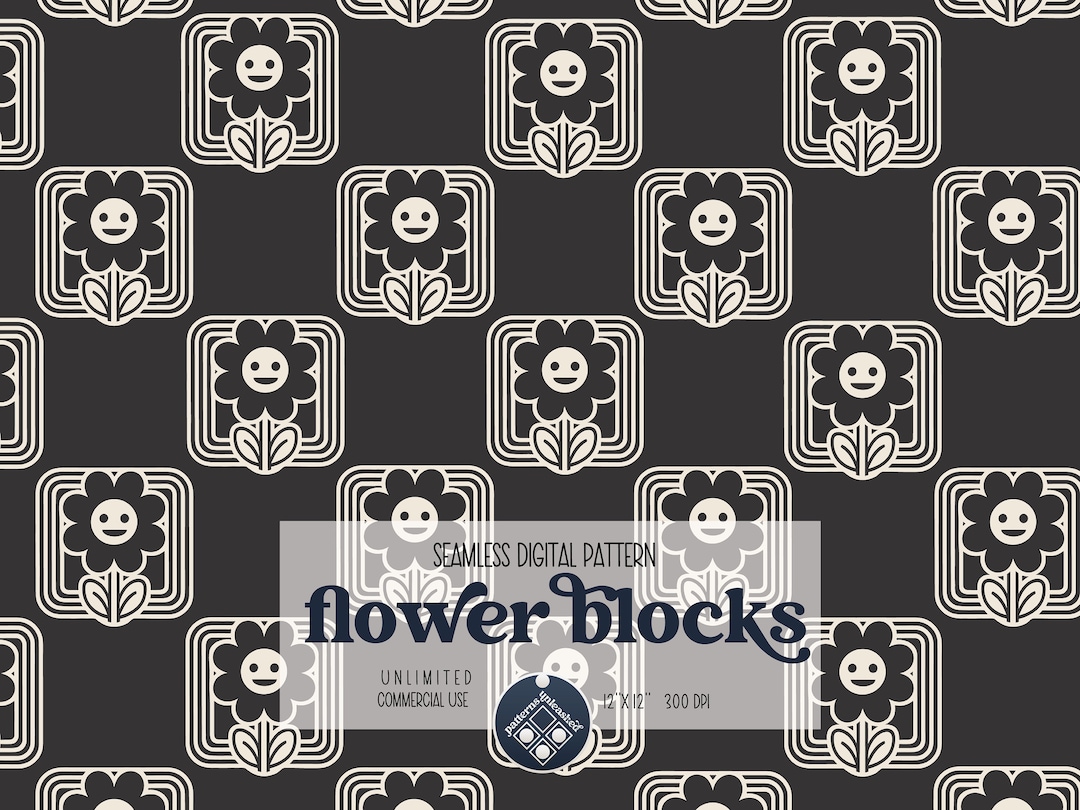 Retro Flower Blocks Seamless Pattern Unlimited Commercial Use Digital ...