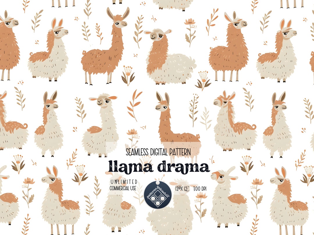 Llama Drama Seamless Pattern Unlimited Commercial Use Digital File ...