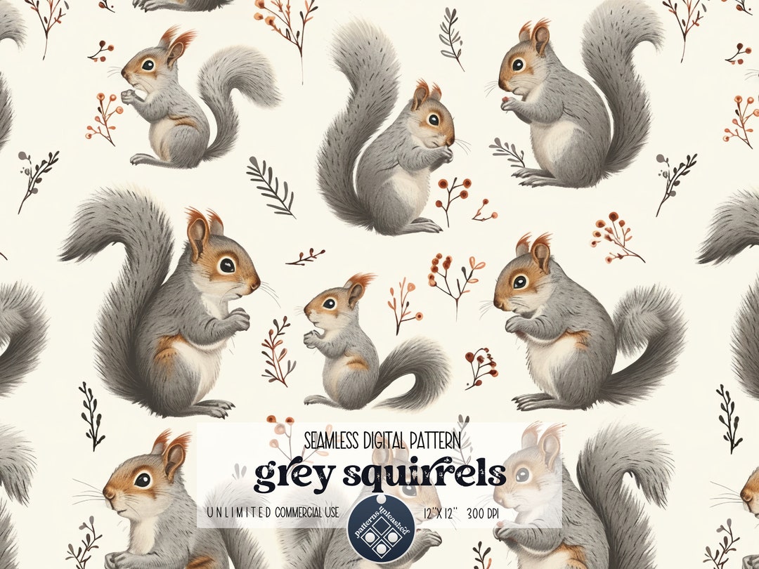 Grey Squirrels Seamless Pattern Unlimited Commercial Use Digital Print ...