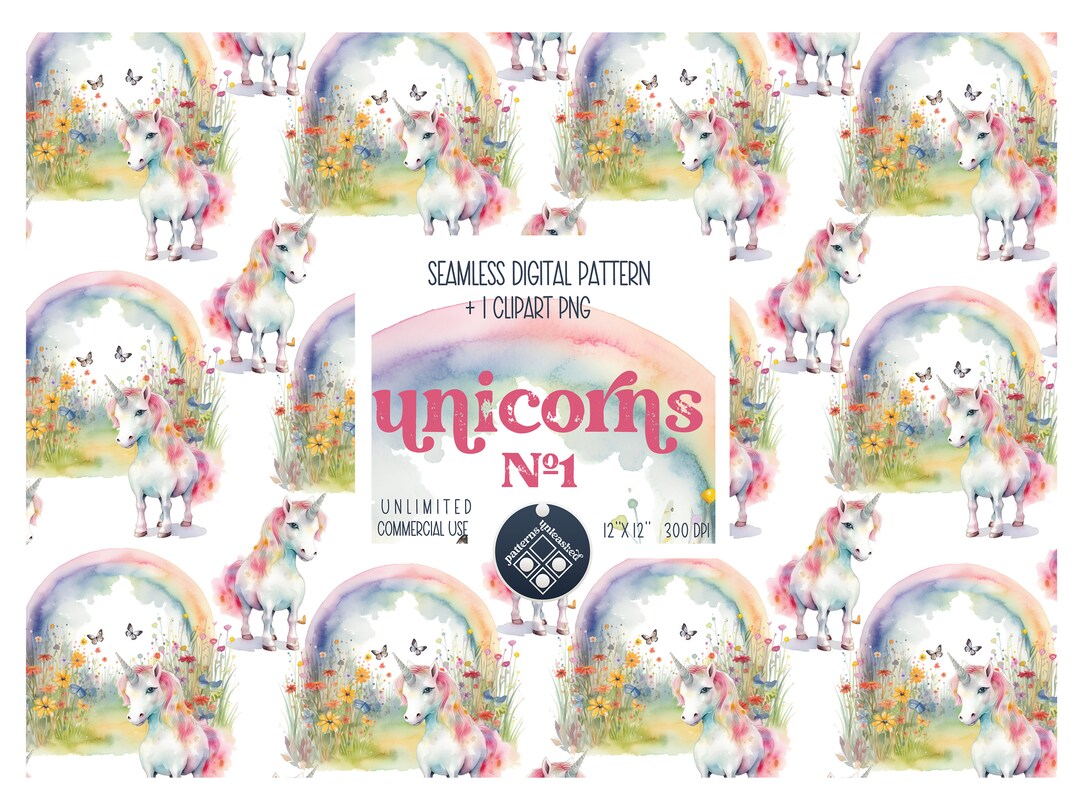 Unicorn Rainbow Digital Paper Seamless Pattern and Clipart Set ...
