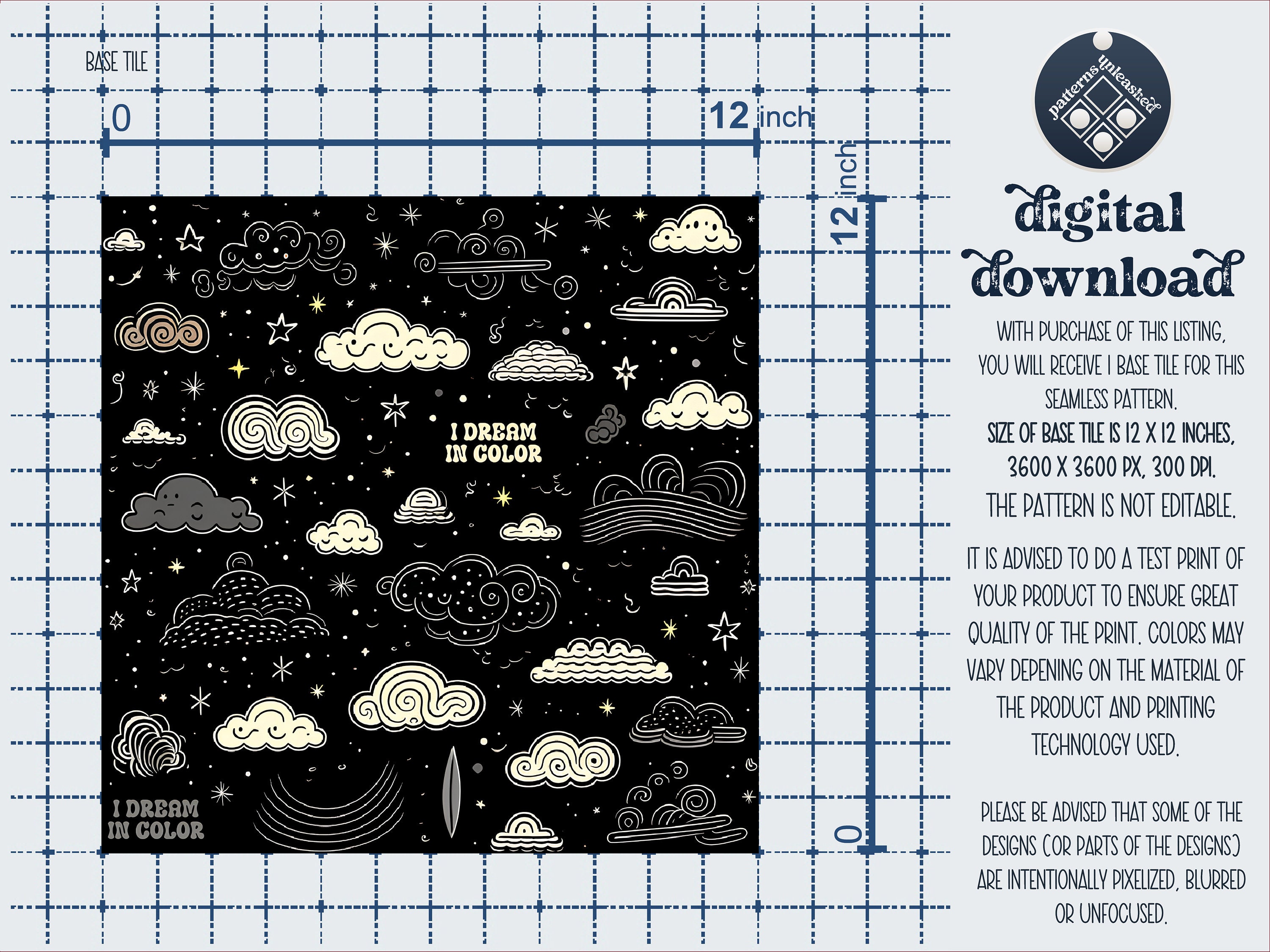 I Dream in Color Seamless Pattern Unlimited Commercial Use Instant ...