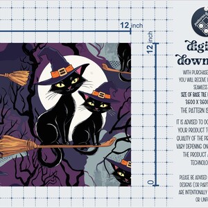 Halloween Witchy Cats Digital Seamless Pattern Unlimited Commercial Use ...
