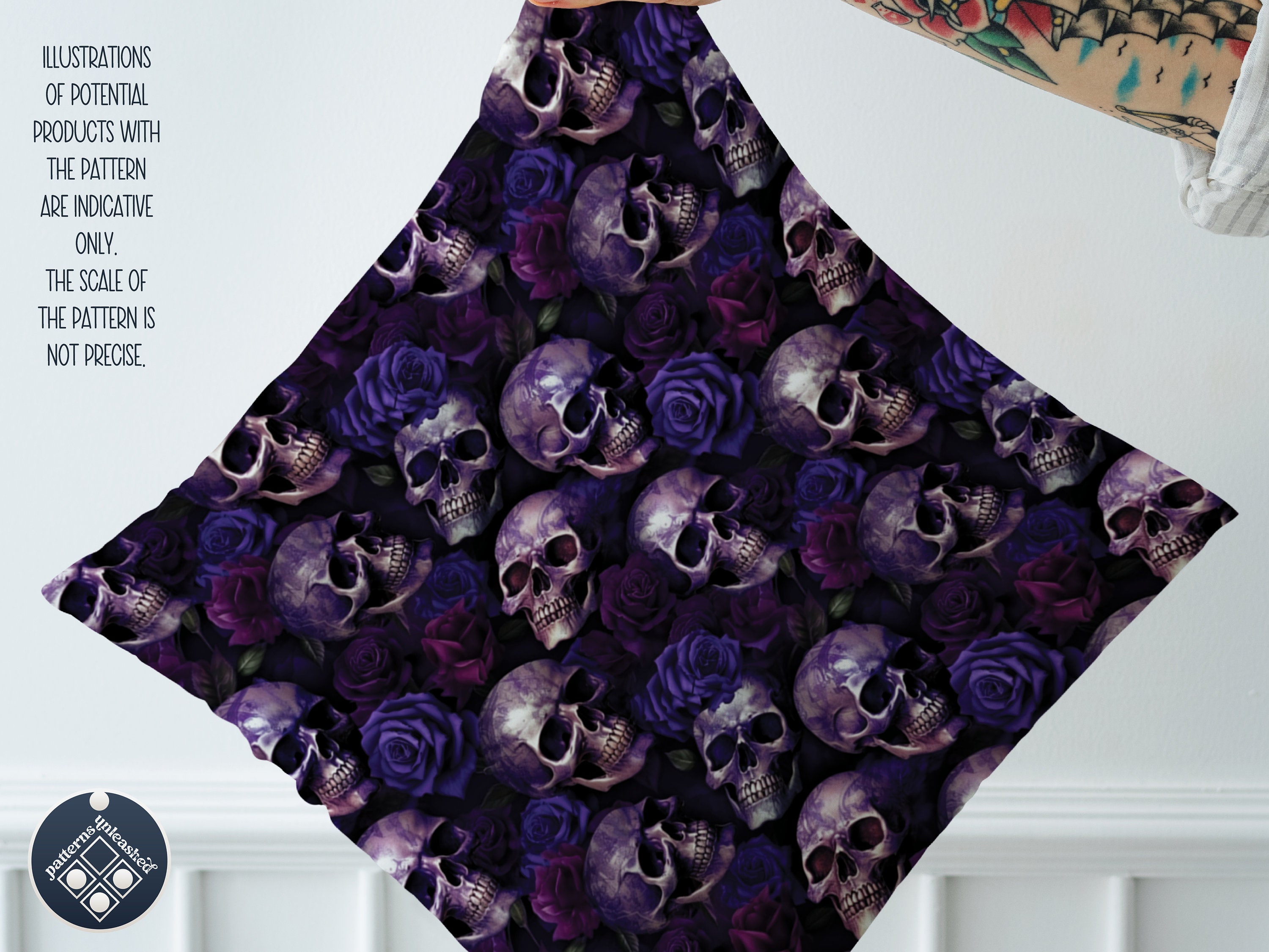 Purple Skulls Floral Seamless Pattern Unlimited Commercial Use Instant ...